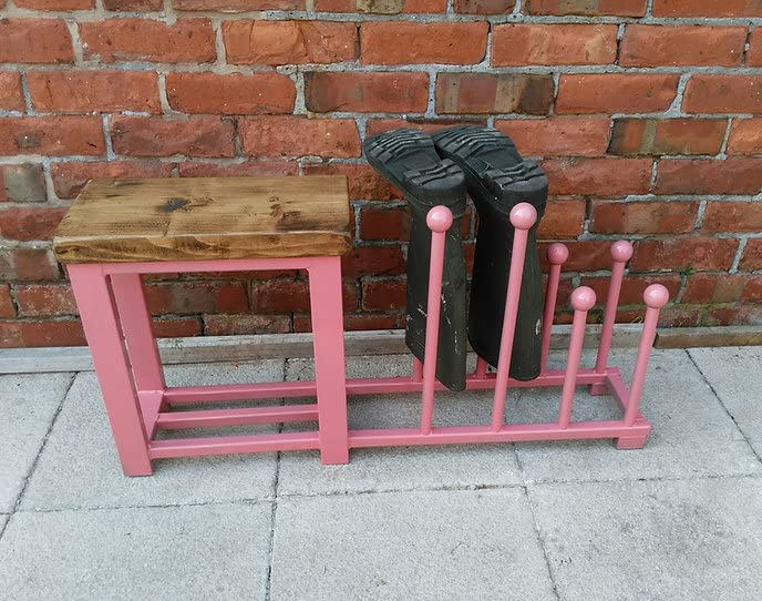 Welly boot rack hallway bench seat with shoe rack to base, Finished in ...