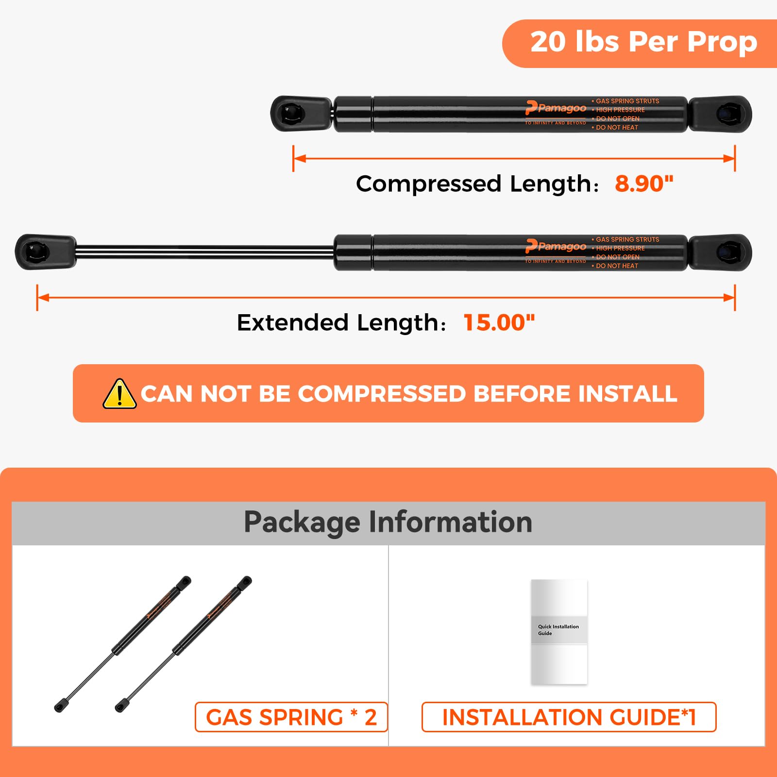 Snapklik.com : PAMAGOO C16-15064 15 Inch 20 Lbs Gas Strut Shocks Lift ...