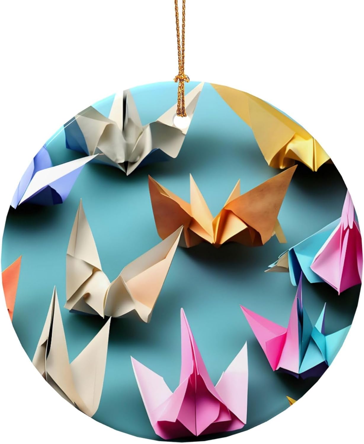 Amazon.com: Origami Paper Crane Print Round Flat Hanging Ornaments for ...