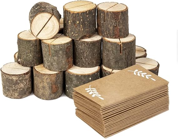 Amazon.com: Jofefe 20Pcs Wood Place Card Holders and 24Pcs Kraft Table ...