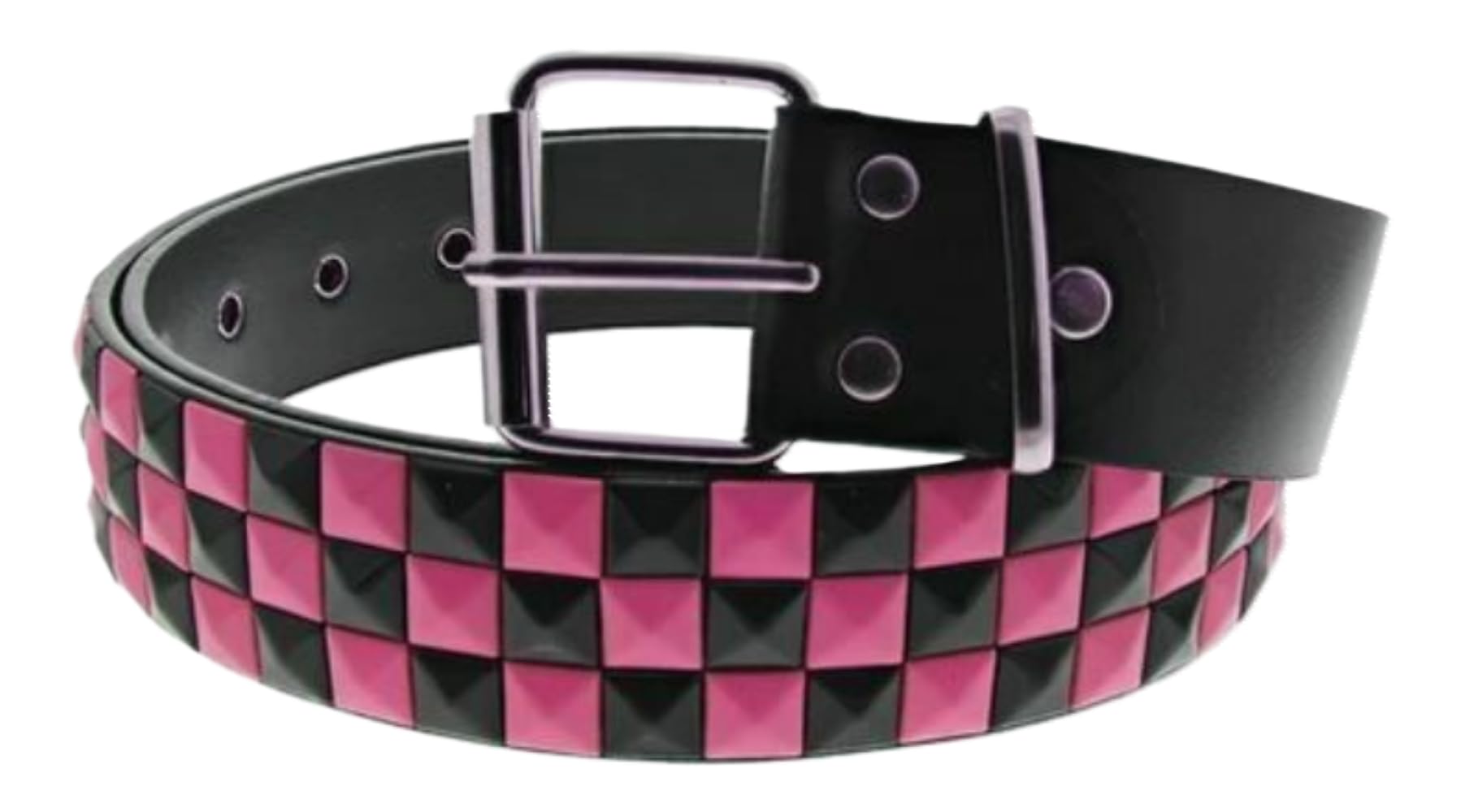 Unisex 3 Row Pyramid Studded Belt Bicolour Black and Neon Pink Check ...