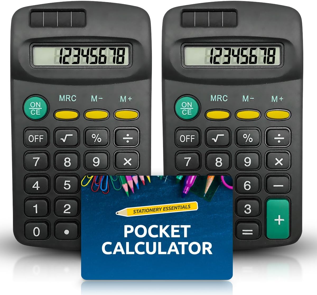 SOL 2pk Pocket Calculator, 6.5cm x 11.5cm Lightweight & Compact for ...