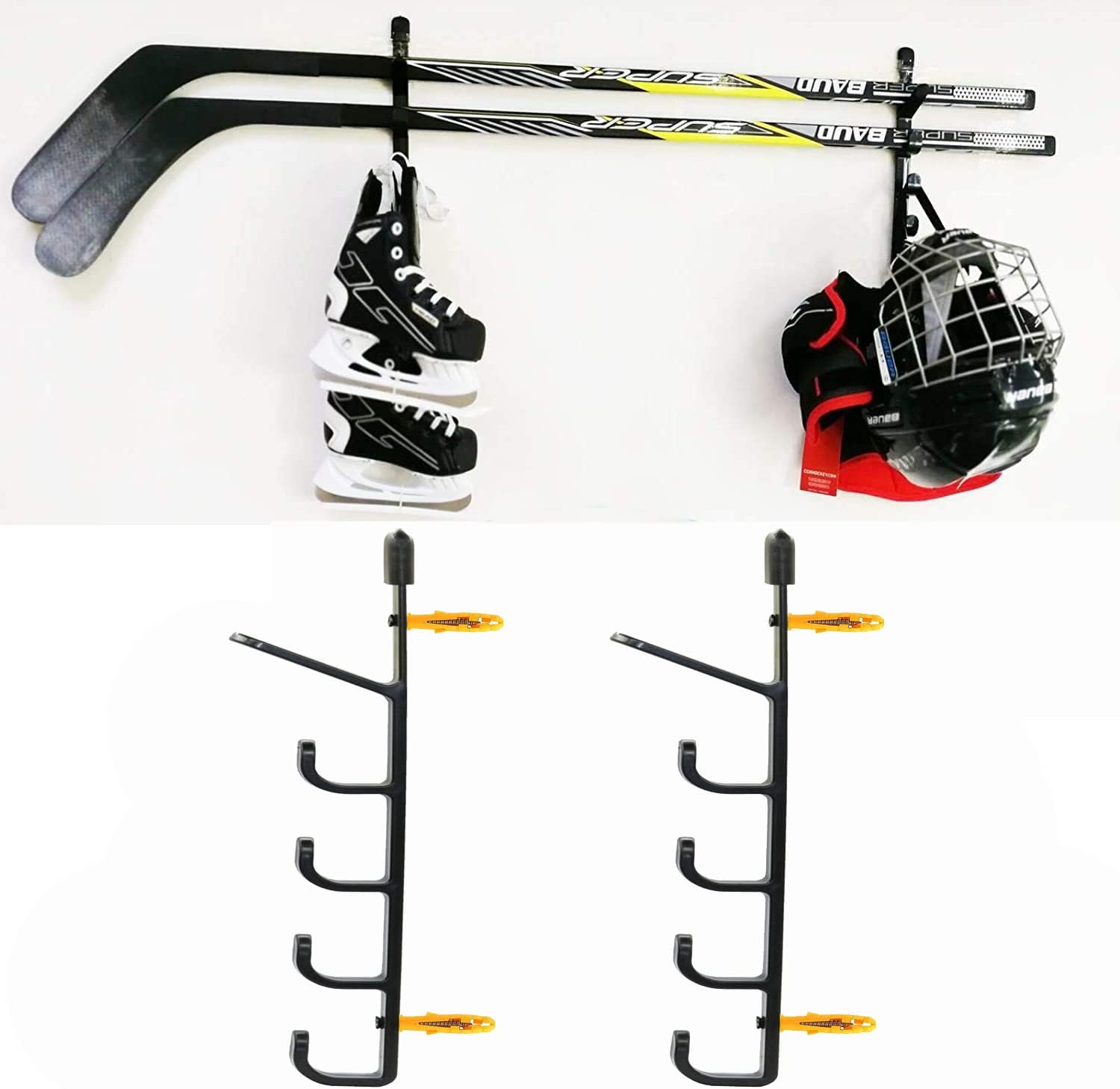 Amazon.com: Bold Print Labs Wall Mount Hockey Stick Holder | Ice Hockey ...