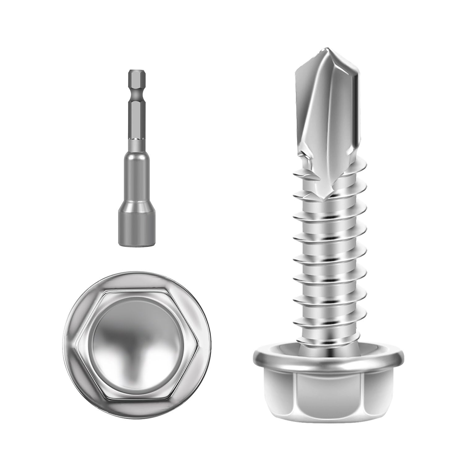 Snapklik.com : #14 X 1" Sheet Metal Screws, 100 PCS Hex Washer Head ...