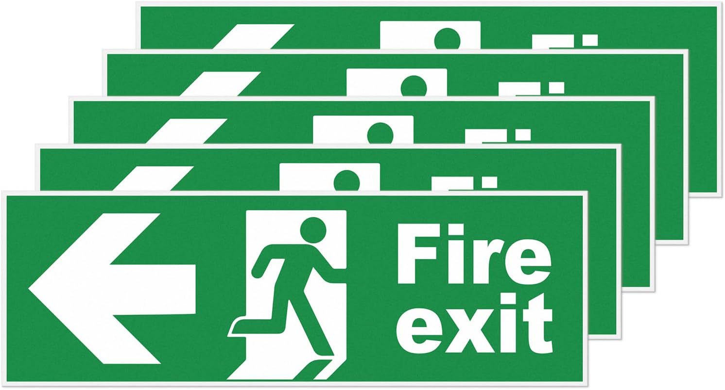 YIKIADA Fire Exit Sign Plastic 300 × 100 mm Left Arrow Self Adhesive ...