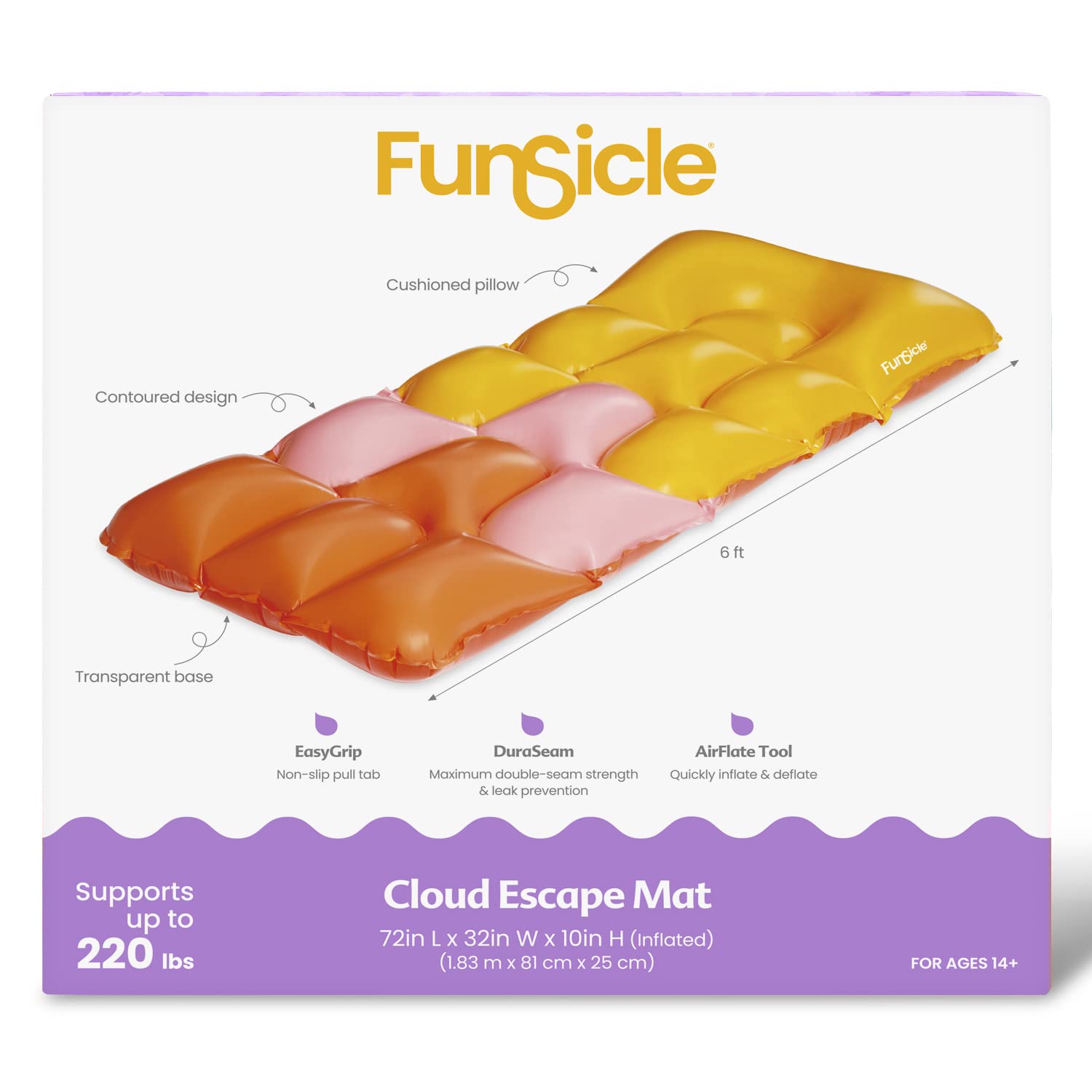 Snapklik.com : Funsicle 6 Ft Cloud Escape Inflatable Water Lounge Mat
