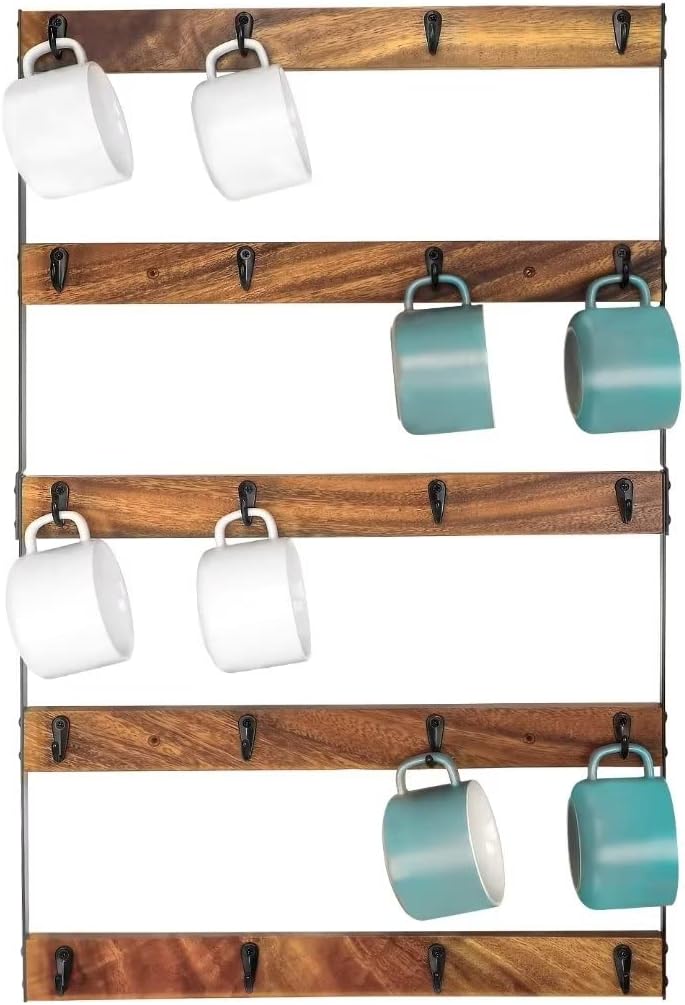 Amazon.com - Wall Mounted Coffee Mug Rack - Large Rustic Black Iron ...