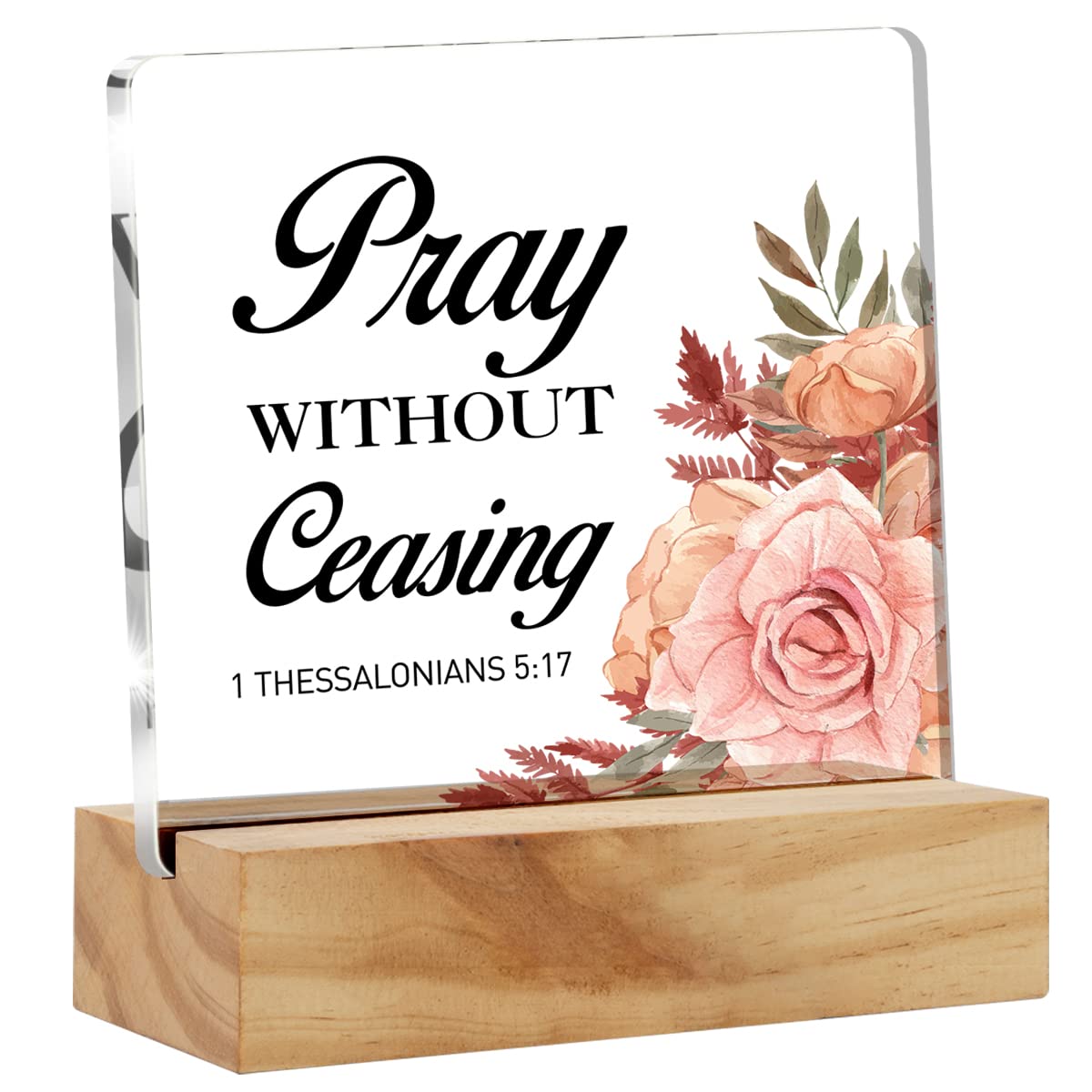 Bible Verse Pray Without Ceasing Desk Decor Acrylic Desk Sign Floral ...