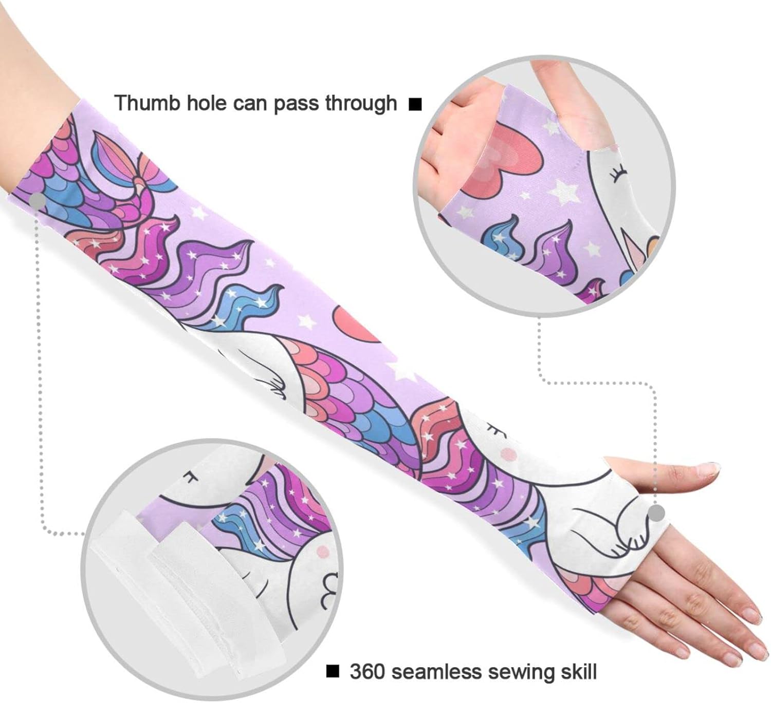 Cat Unicorn Cooling Arm Sleeves UV Sun Protection Arm Cover with Thumb ...