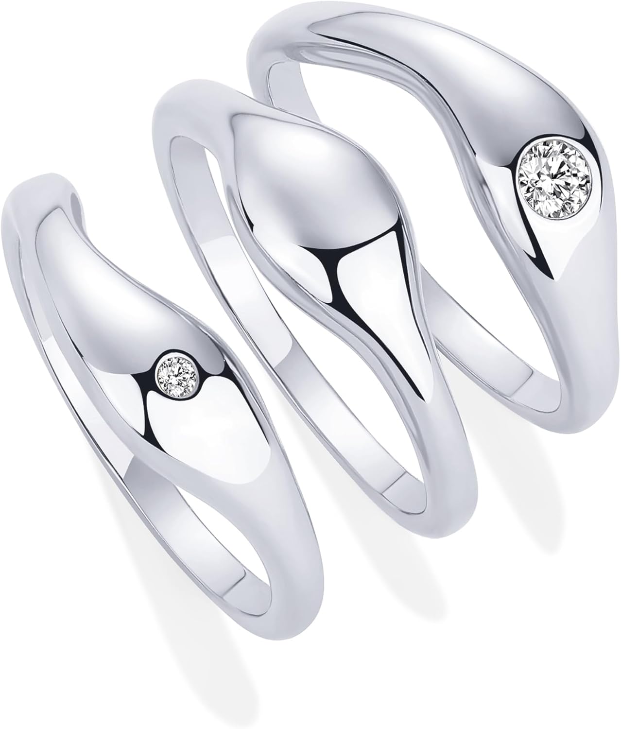 Amazon.com: PAVOI 14K Gold Plated Chunky Stackable Rings Set for Women | Cubic Zirconia Bands ...