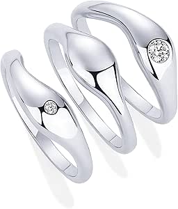 Amazon.com: PAVOI 14K Gold Plated Chunky Stackable Rings Set for Women | Cubic Zirconia Bands ...