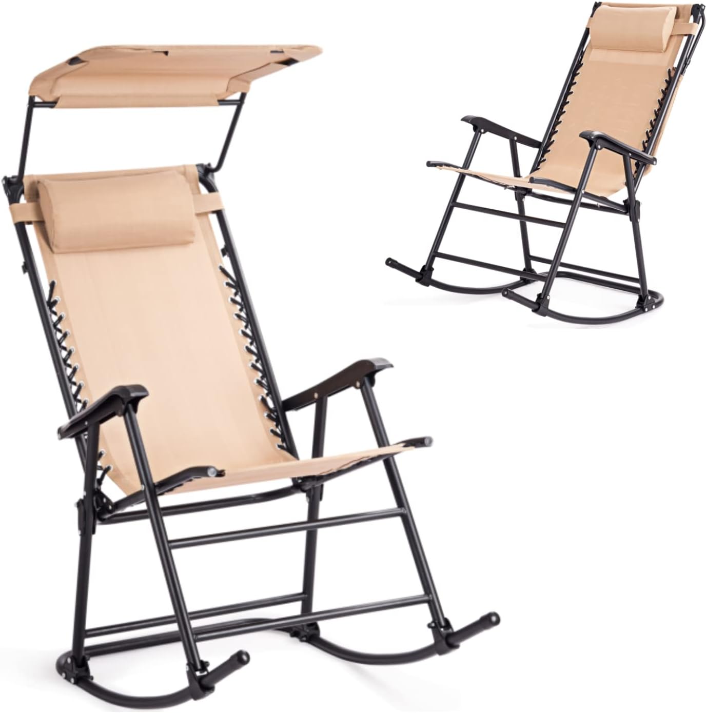 SFAREST Folding Rocking Chair, Outdoor Lounge Chair with Canopy Shade ...