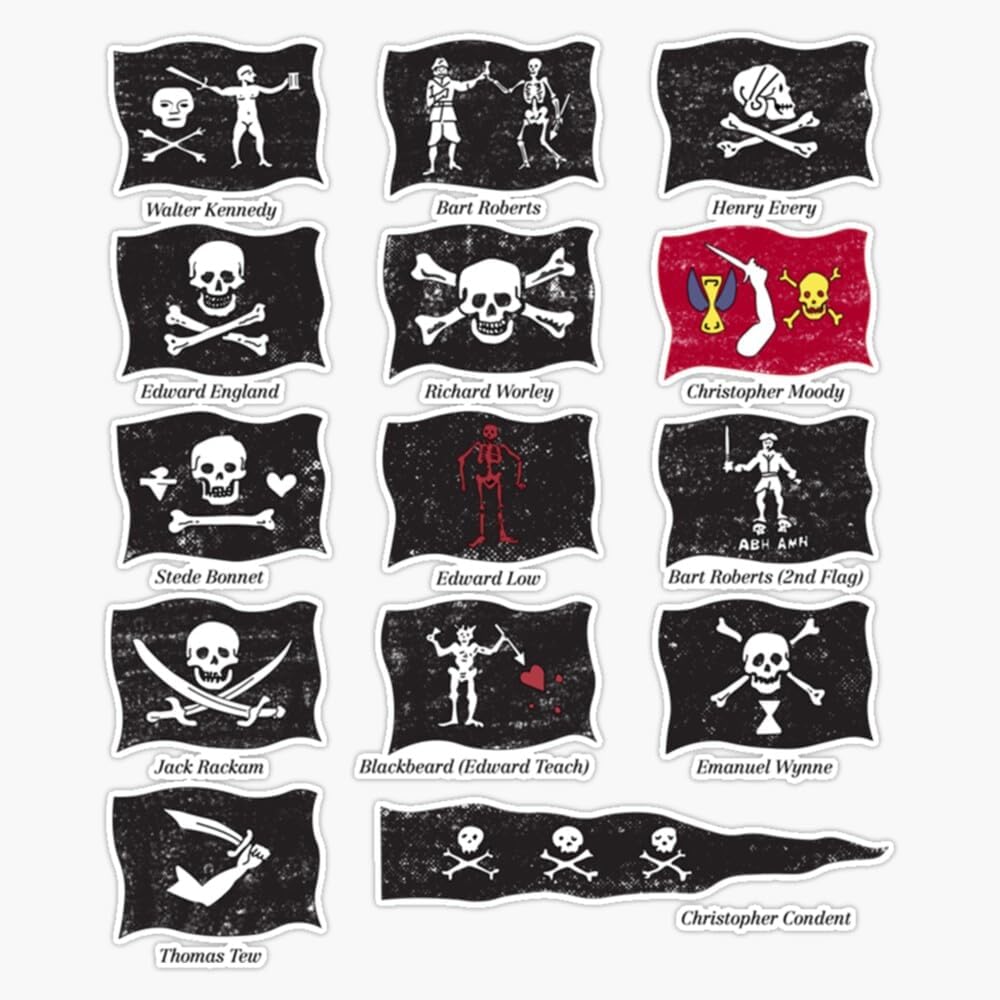 Amazon.com: Famous Pirates Flags - Illustration Classic Sticker Vinyl ...