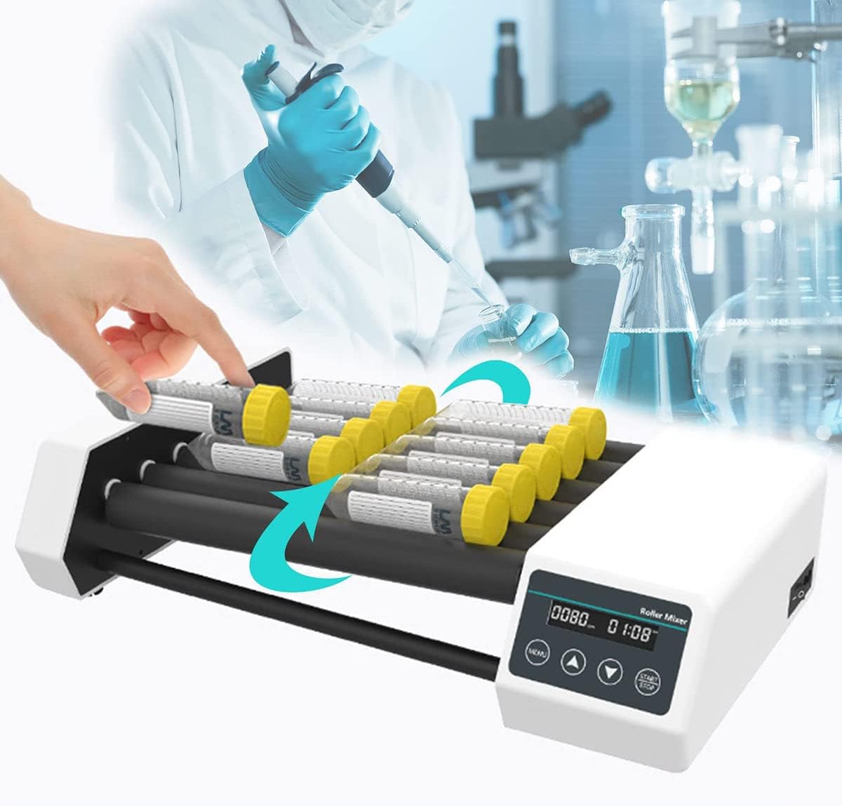 KIPEKE Lab Roller Mixer with 6 Rollers, LCD Digital Speed Adjustable ...