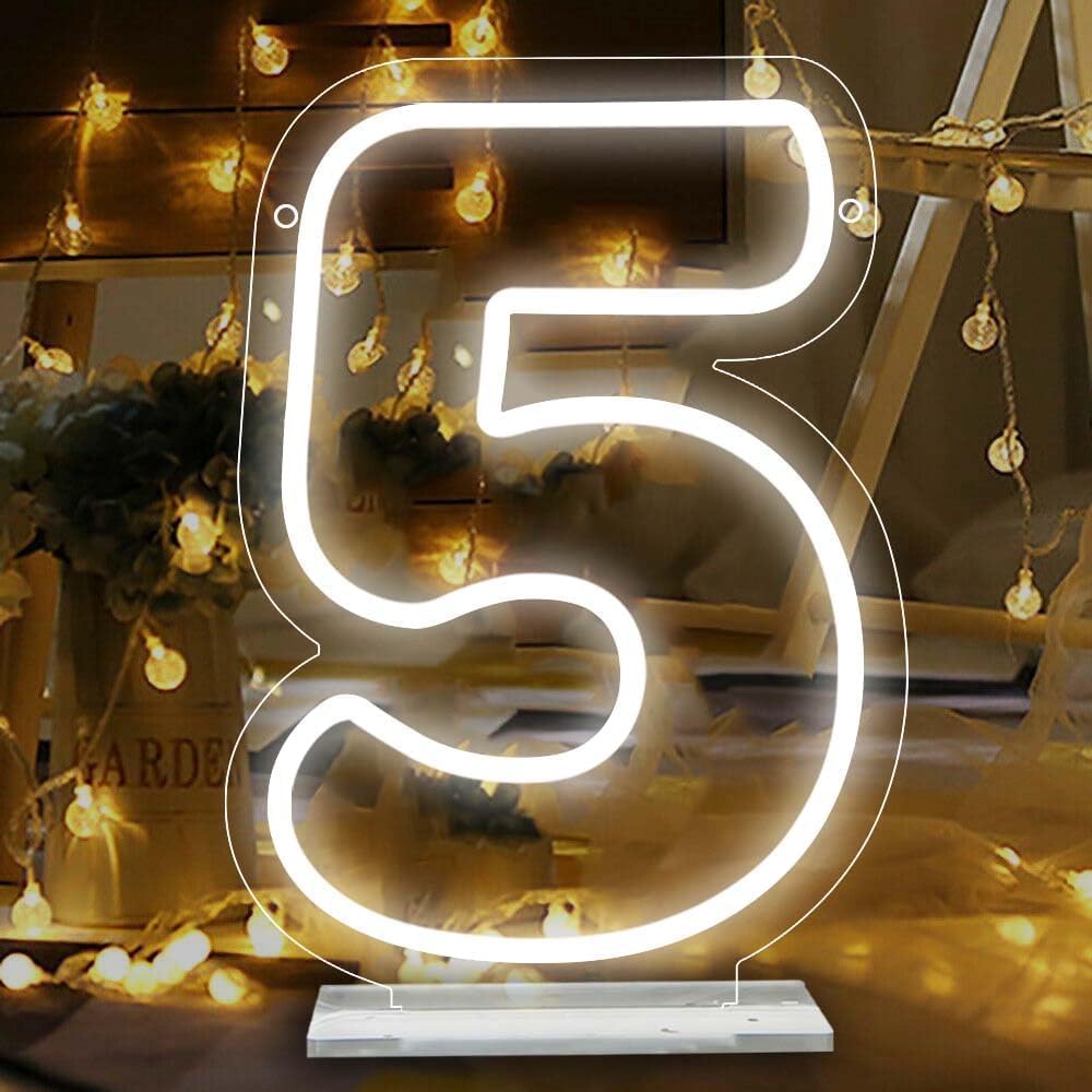 Amazon.com : ATTNEON Number 5 Neon Sign,Led Light Up Five Numbers Neon ...