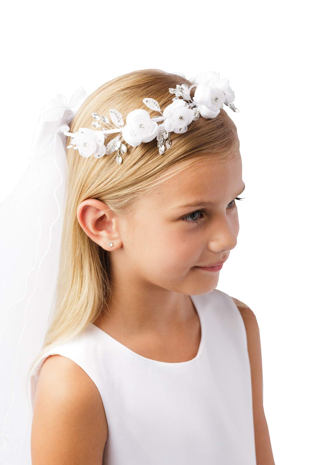 Snapklik.com : Girls White Pearl Rhinestone Center Floral Crown First ...