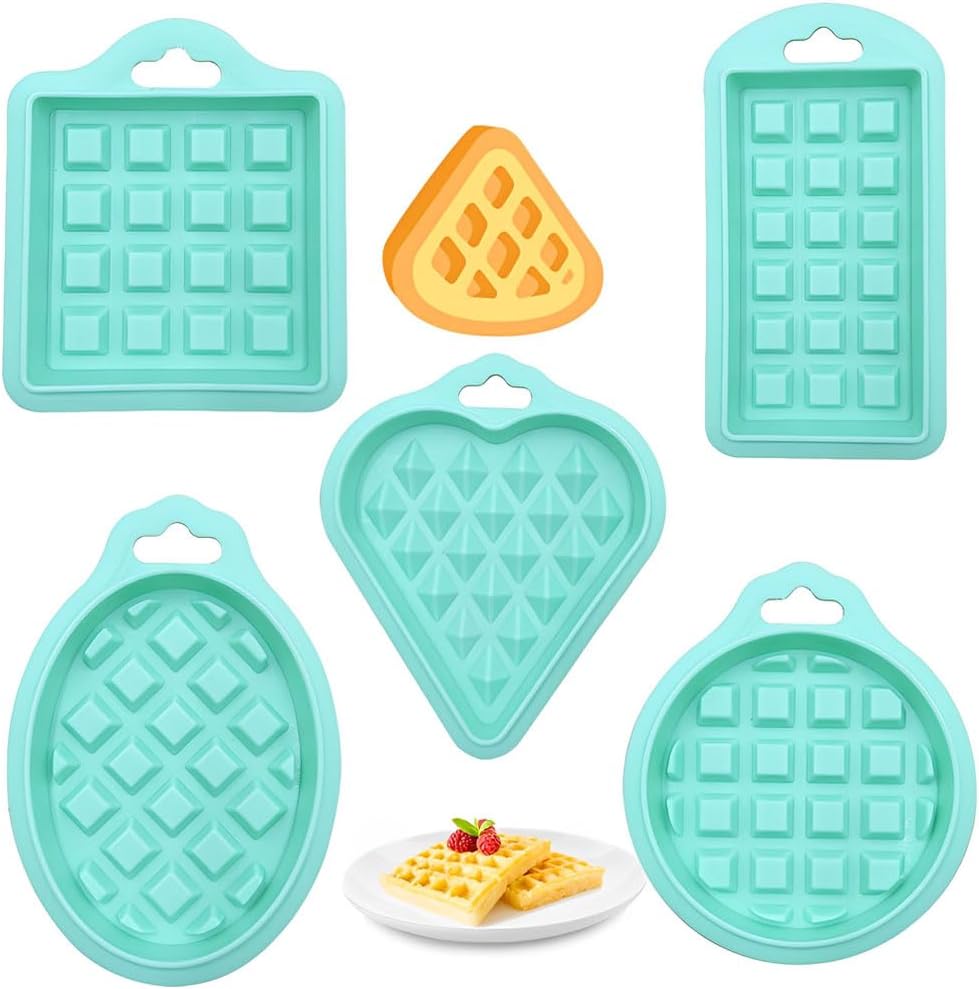 5 Pieces Silicone Waffles Mould Pancakes Mould - Non-Stick Mini Waffle ...
