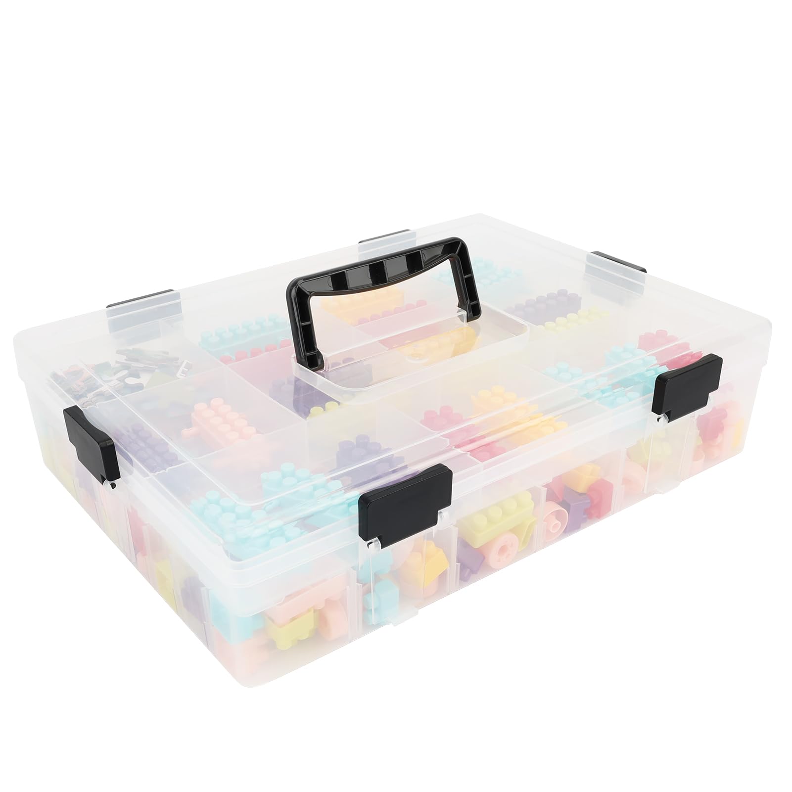 2 Layer Plastic Organizer Box with Dividers, Stackable Toys Storage ...
