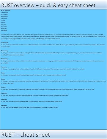 RUST Cheat Sheet: One of the Quick & Easy Cheat Sheets eBook : Barbara, Jacqueline: Amazon.in ...