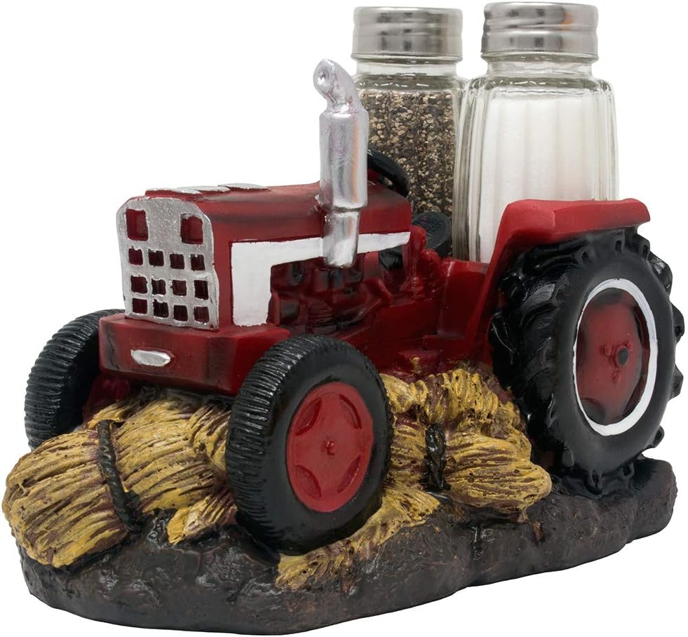 Amazon.com: Classic Red Farm Tractor Salt and Pepper Shaker Set in ...