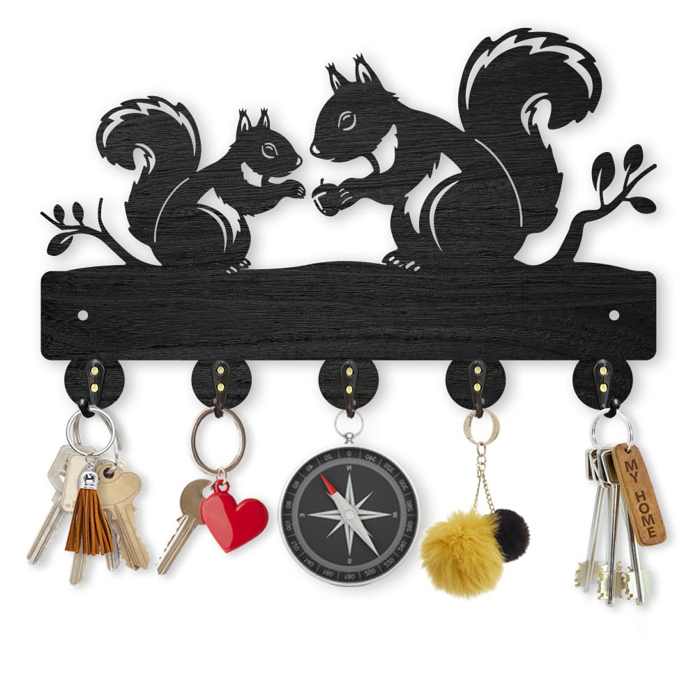MAYJOYDIY Squirrel Key Holder for Wall 30×18.7cm Small Animal Tree ...