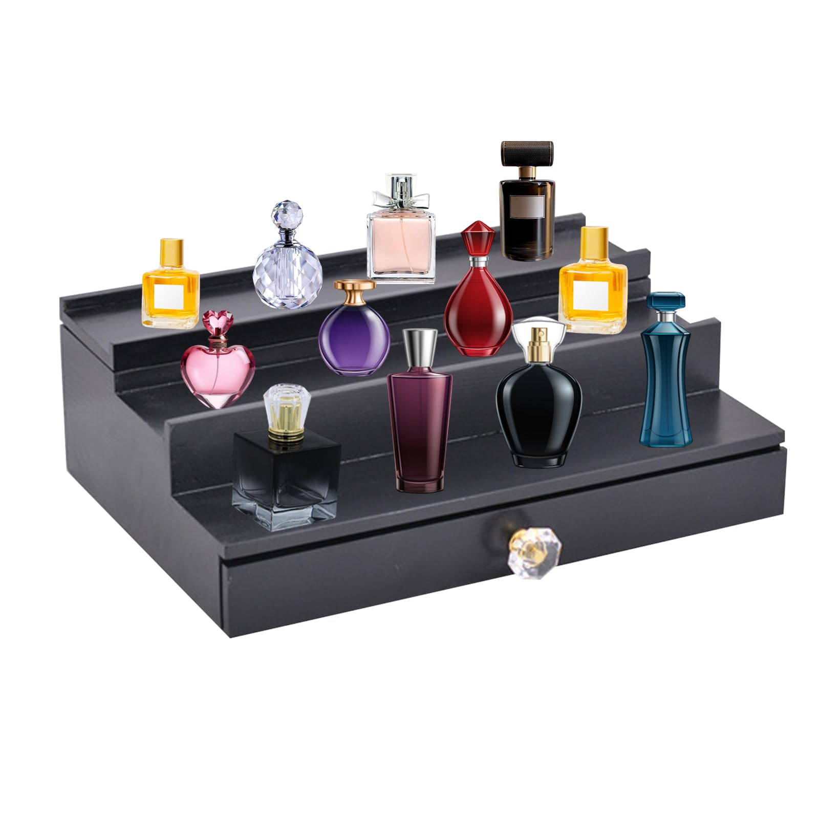 Snapklik.com : Black Wooden Cologne Organizer,3 Tier Mens Perfume Stand