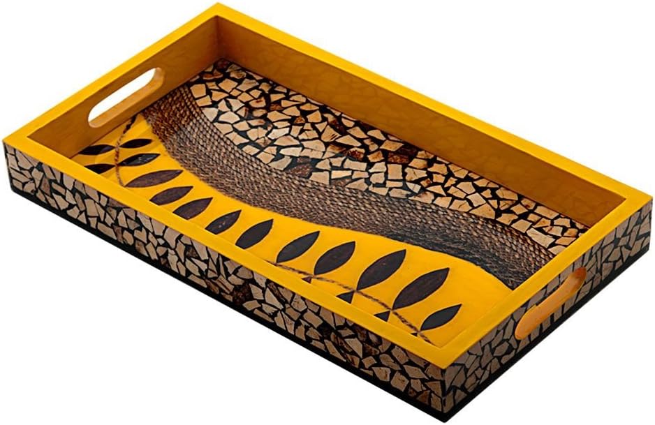 Amazon.com: KOUBOO Coconut Shell Mosaic Decorative Serving Tray, Yellow ...