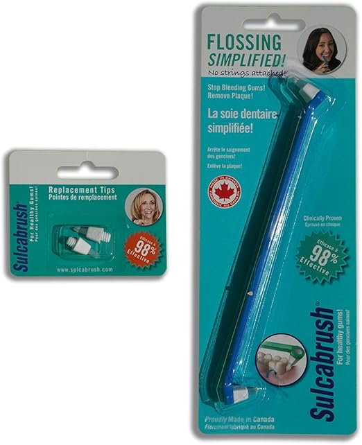 Sulcabrush Flosser Toothbrush with 2 Replacement Tips for Oral Hygiene ...