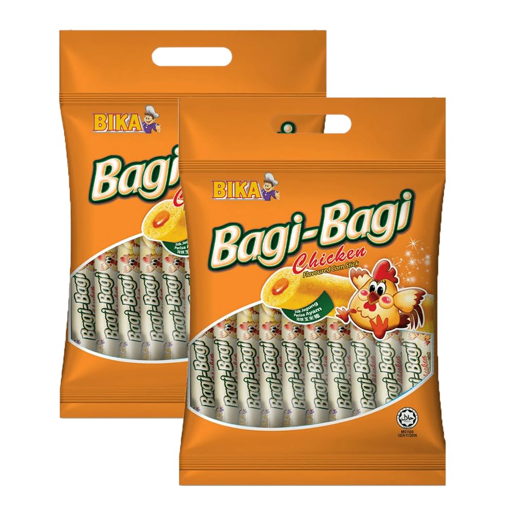 BIKA Bagi-Bagi Chicken Flavoured Corn Stick Snacks 10 g Pack of 20 ...