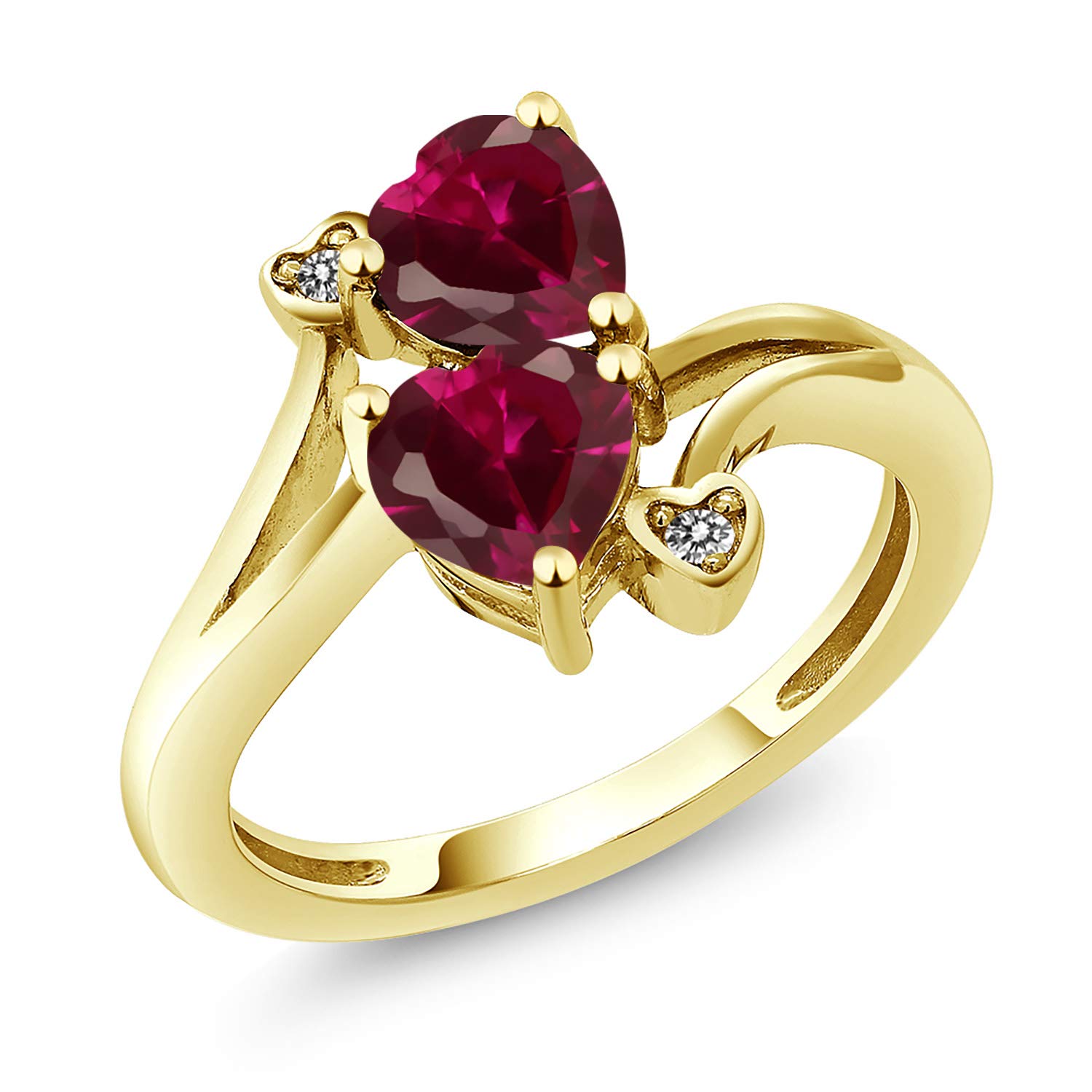 1.96 Ct Heart Shape Red Created Ruby 18K Yellow Gold Plated Silver Ring ...