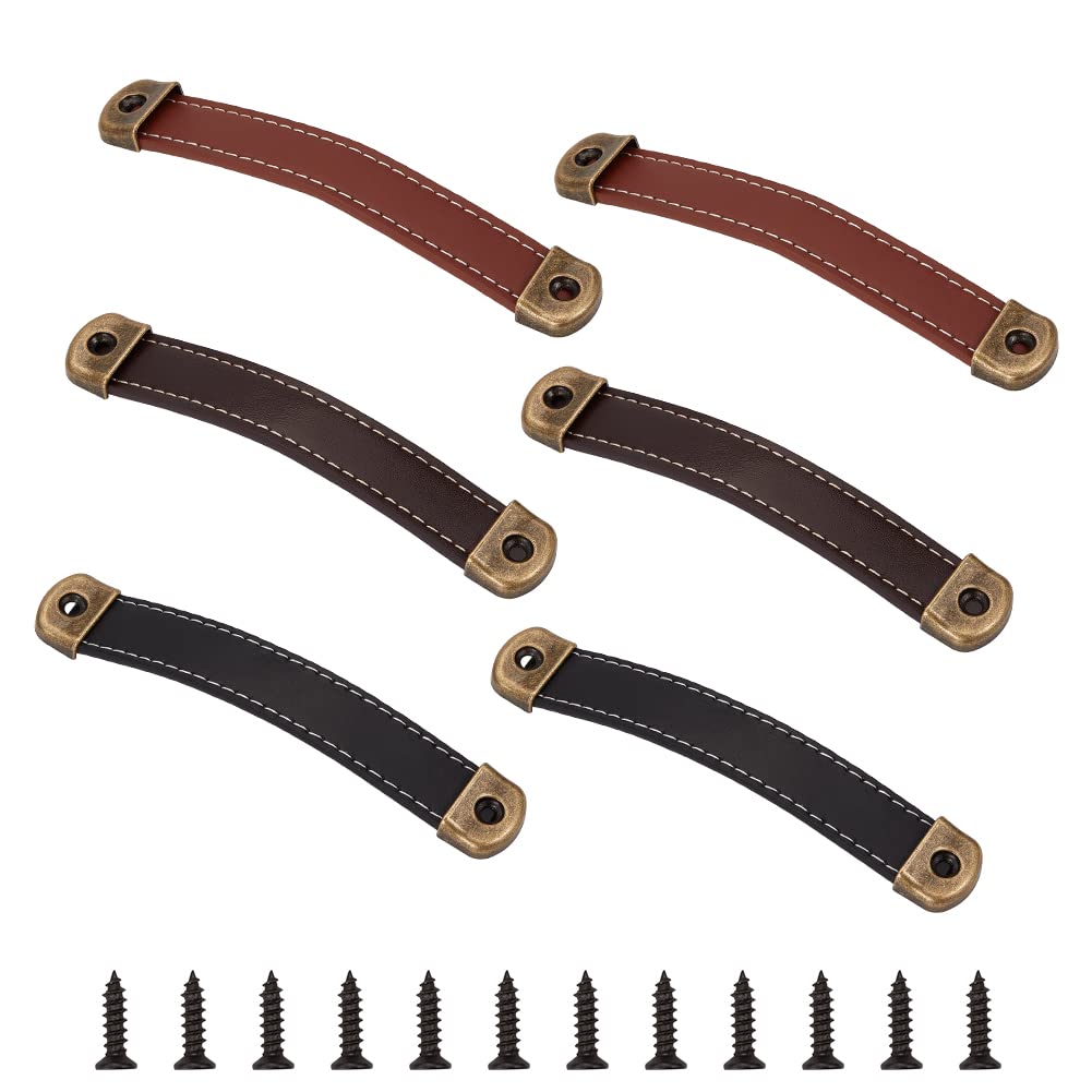 GORGECRAFT 6 Sets 3 Colors Leather Door Handle Drawer Pulls Metal ...
