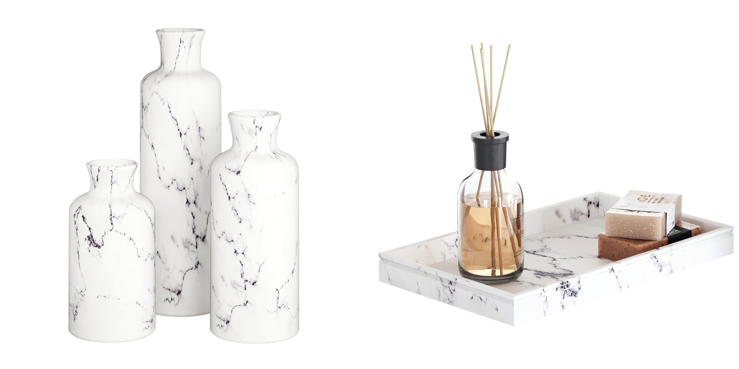 Amazon.com: Creative Scents White Marble Look Vase Set with Matching ...