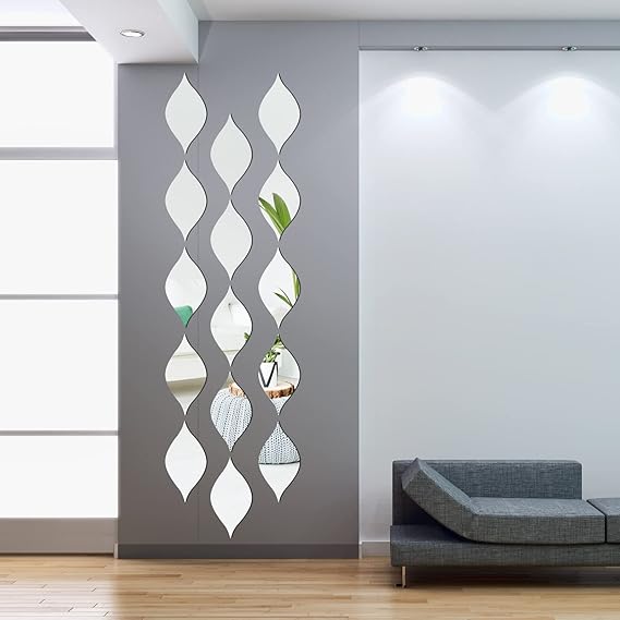15 Pack Removable Acrylic Mirror Wall Stickers Teardrop Mirror Acrylic ...