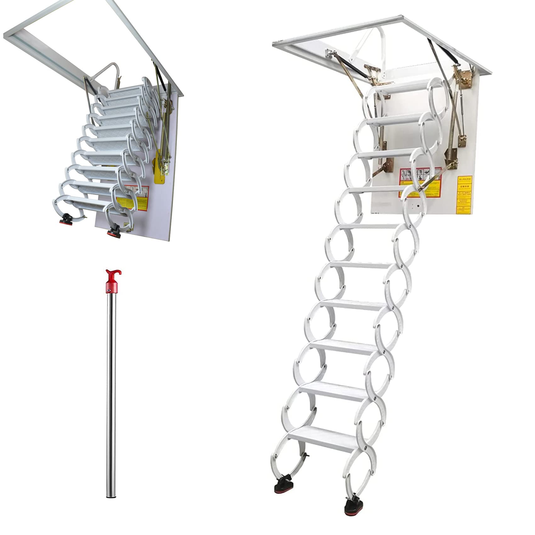 PreAsion Attic Steps Pull Down Attic Ceiling Ladder, White Folding Loft ...