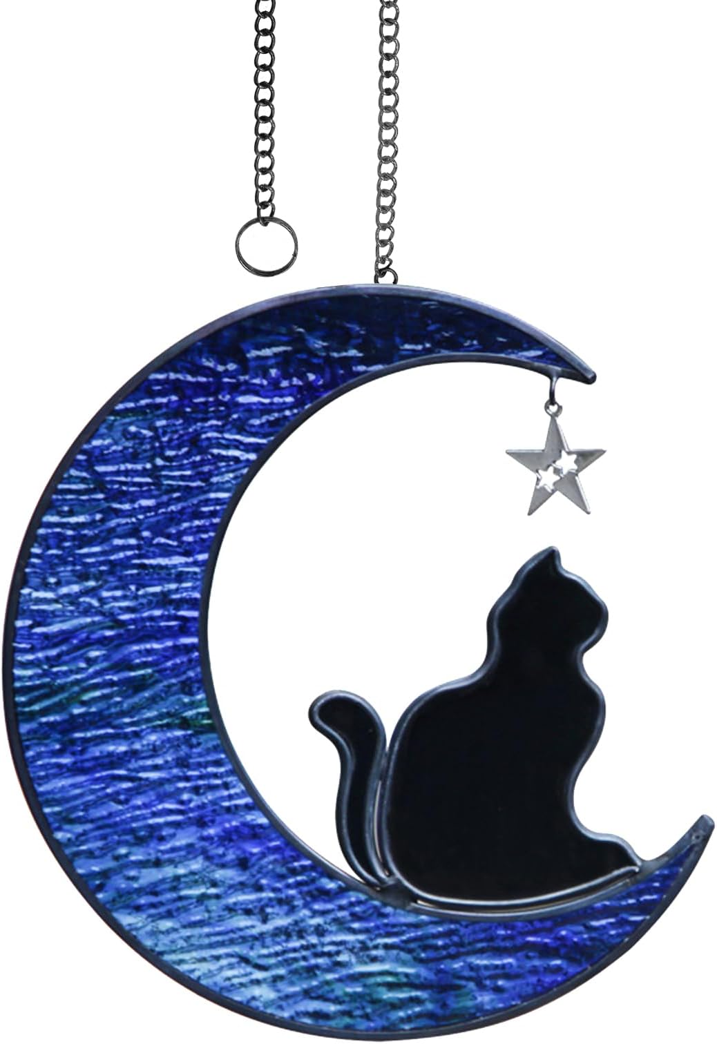 Amazon.com: Cat Stained Glass Suncatchers Window Hanging - Cat On Moon ...