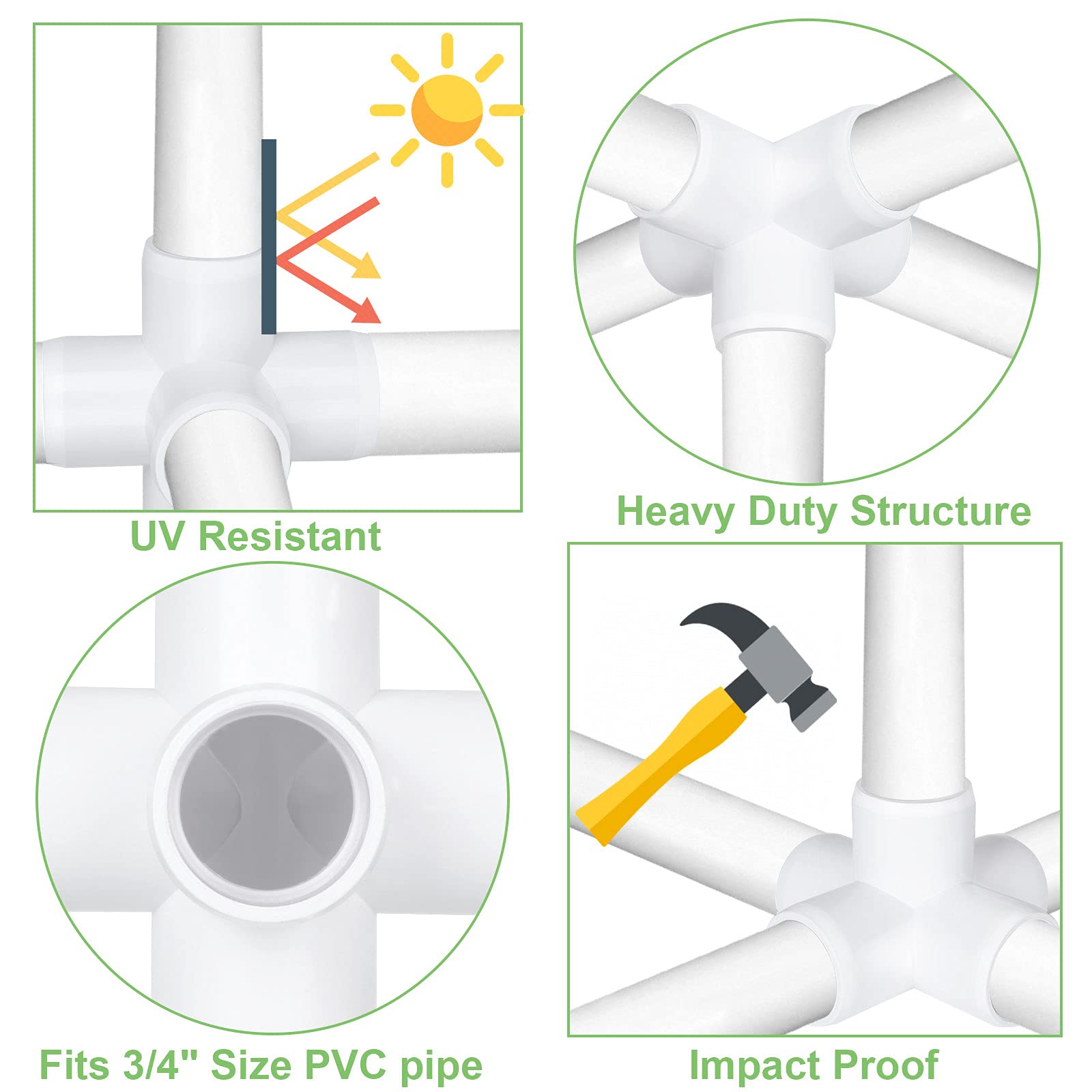 Snapklik.com : 10 Pack 5 Way 3/4" PVC Fitting, White PVC Elbow Fittings ...