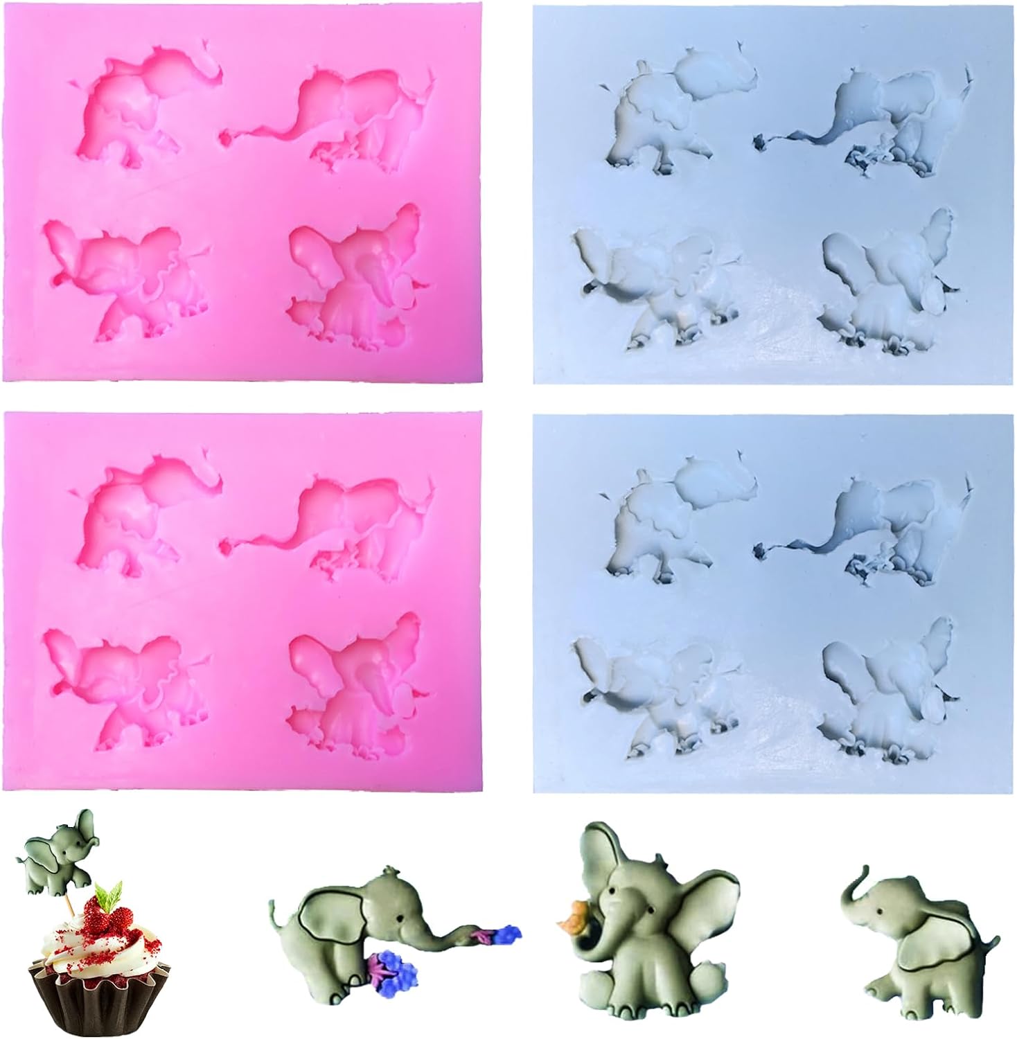 Amazon.com: 4 PACK Elephant Silicone Mold Mini Elephant Chocolate Mold ...