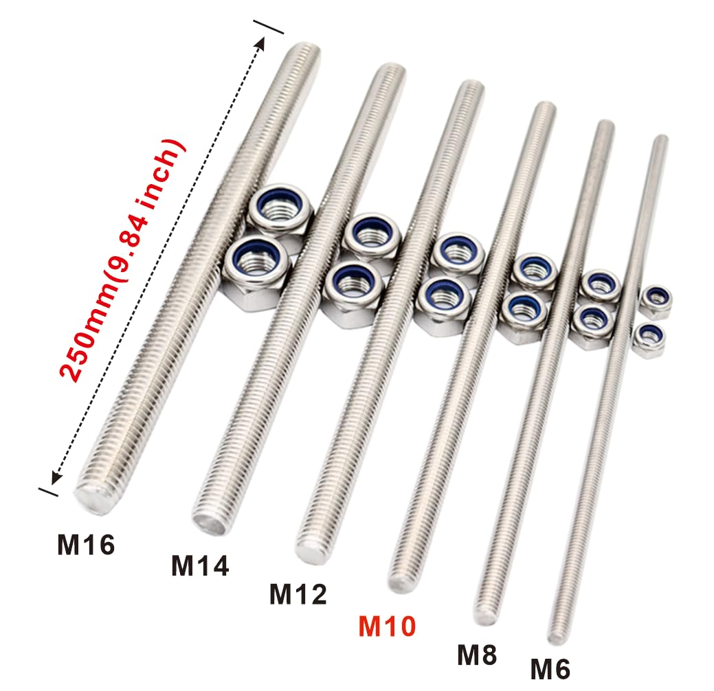 Snapklik.com : M10x250mm Fully Threaded Rod Studs Long Metric Threaded ...