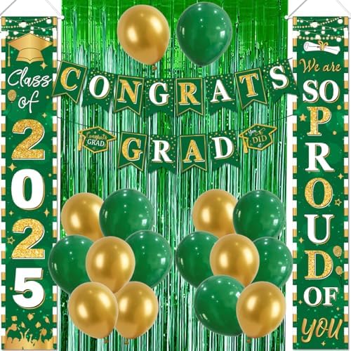 Amazon.com: Green and Gold Graduation Decorations Class of 2025 Green ...