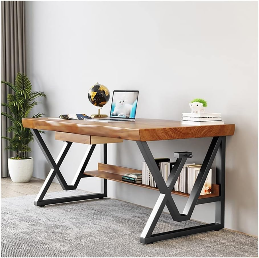 Amazon.com: Home Solid Wood Office Computer Desk with Bookshelf and ...