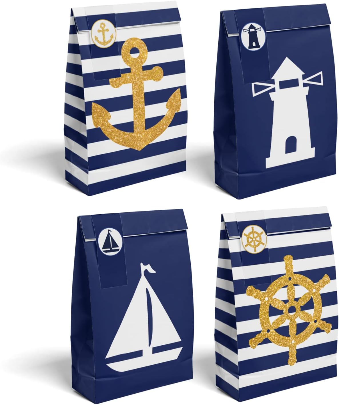 Amazon.com: AnyDesign 24 Pack Nautical Party Paper Bags with Stickers ...