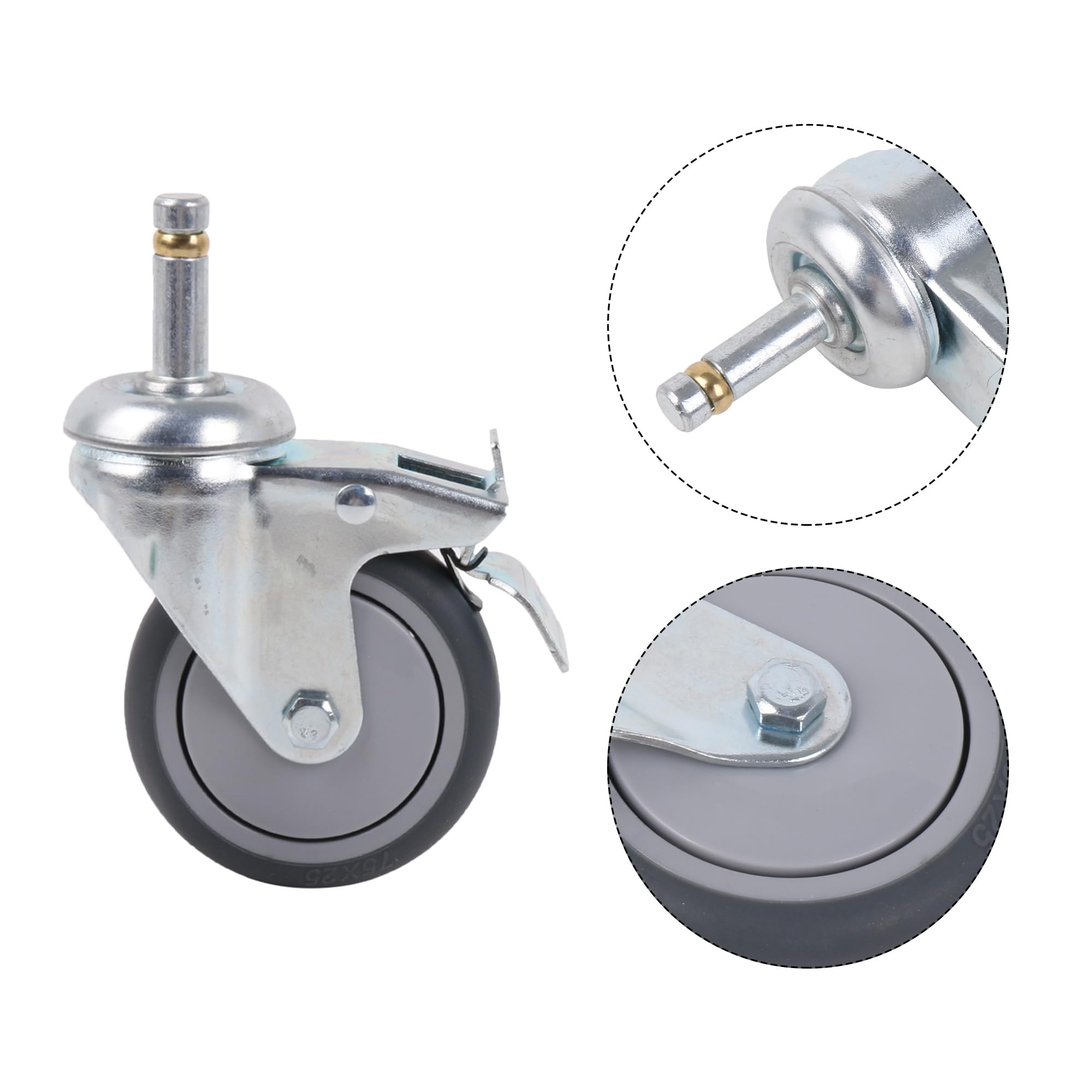 RILIDRI 3-Inch Swivel Stem Caster 7/16-Inch Stem Diameter Rubber Wheel ...