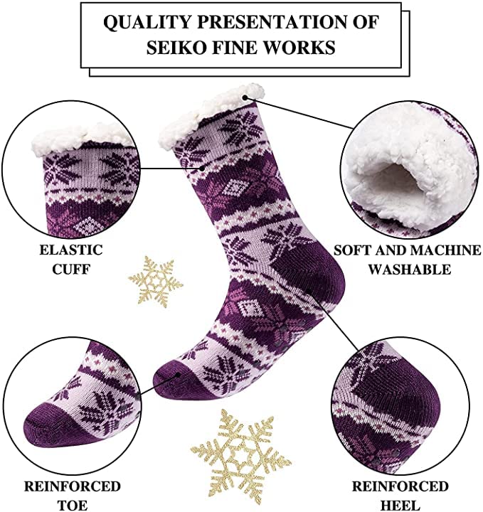 Buy V BIRDS Women Men Sherpa Lining Fuzzy Slipper Socks, Winter Crochet ...