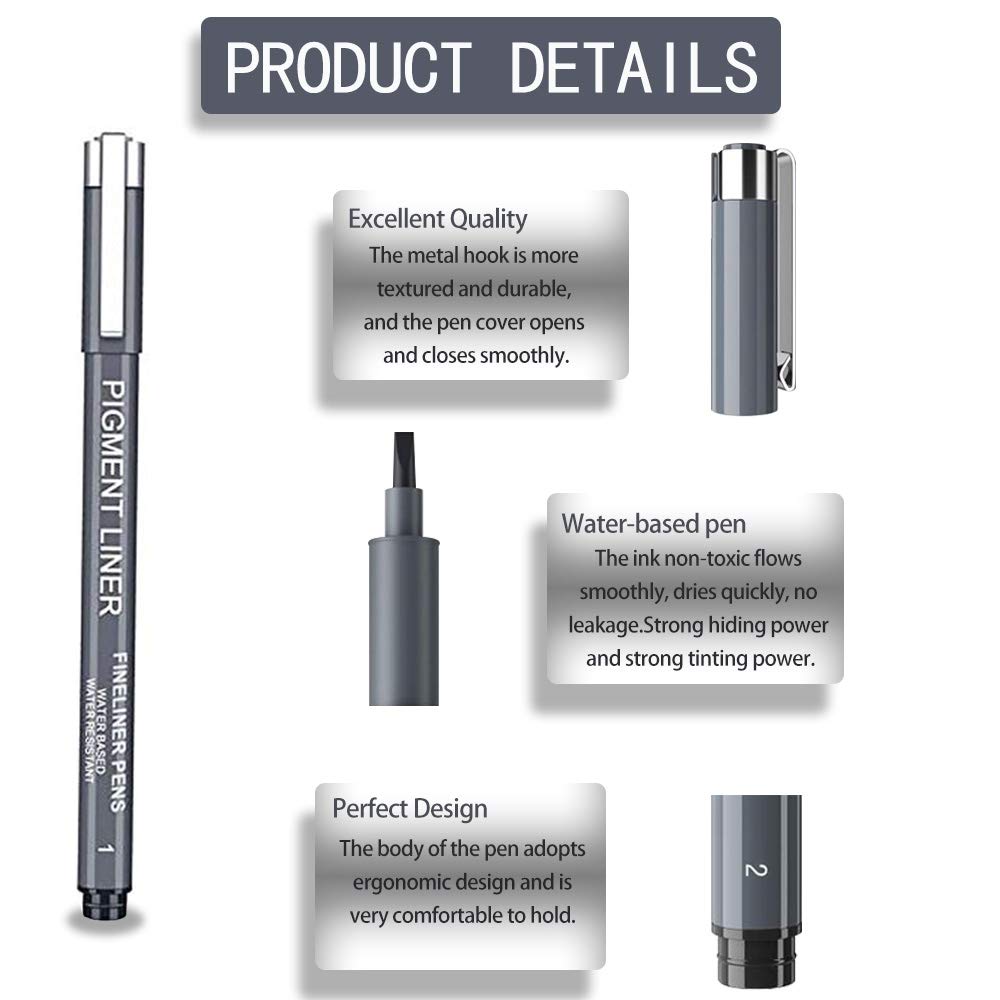 Fineliner Pens, Gelanty Fineliners 12 Pack Black Technical Drawing Pens ...