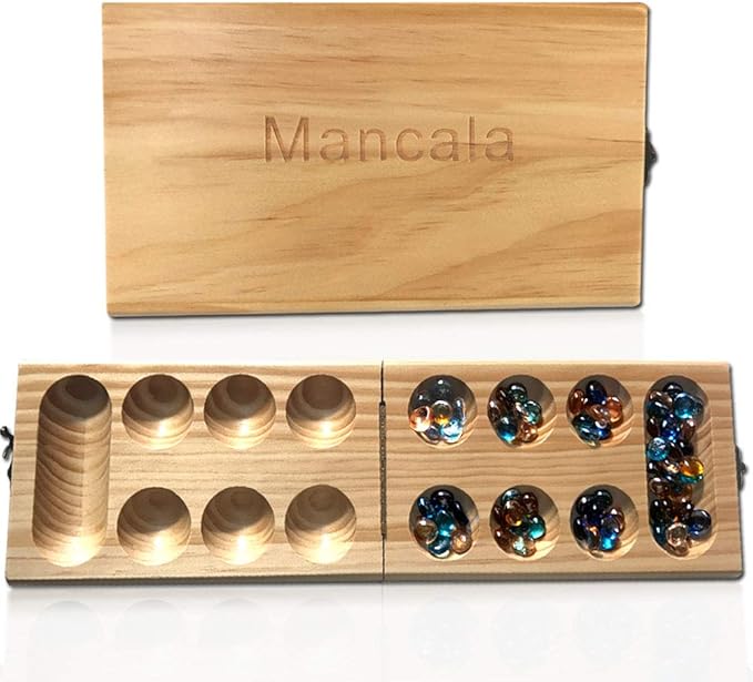 Amazon.com: Mimgo Shop Mancala Board Game, Solid Wood Folding Mancala ...