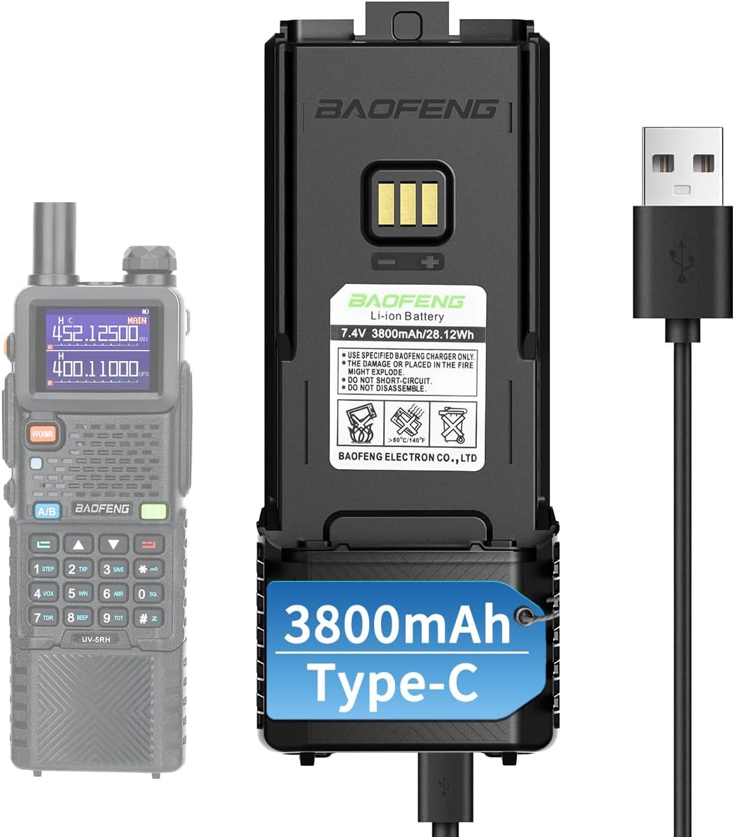 Amazon.com: Baofeng 5RM 3800mAh Extended Battery with Type-C USB ...