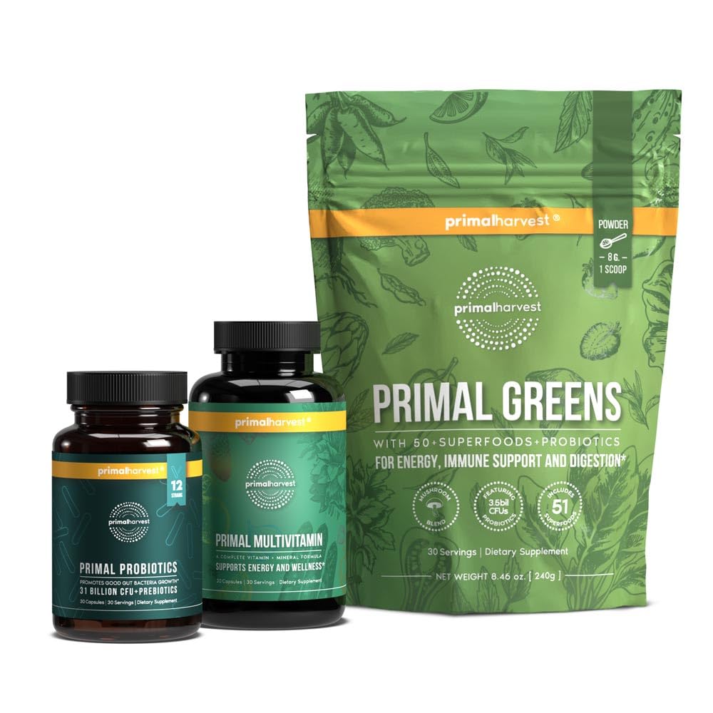 Amazon.com: Primal Harvest Multivitamin, Greens, and Probiotics - Morning Essentials Pack for ...