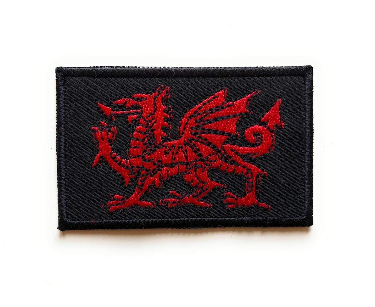Wales Welsh Flag/Cymru Dragon- Black & RED - Embroidered Iron on Sew on ...