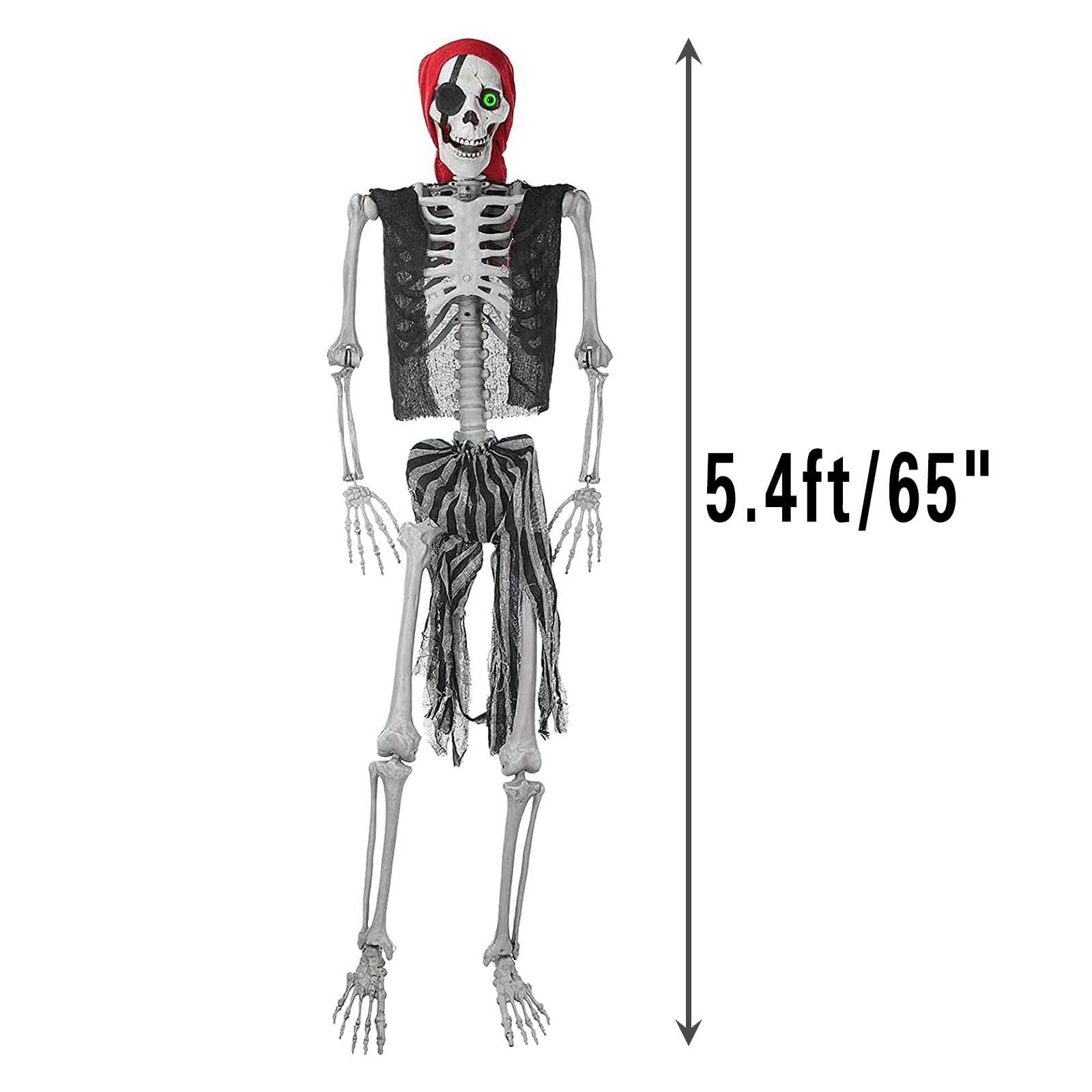 Oddwaxs 5.4 Ft Life Size Posable Pirate Skeleton for Halloween ...