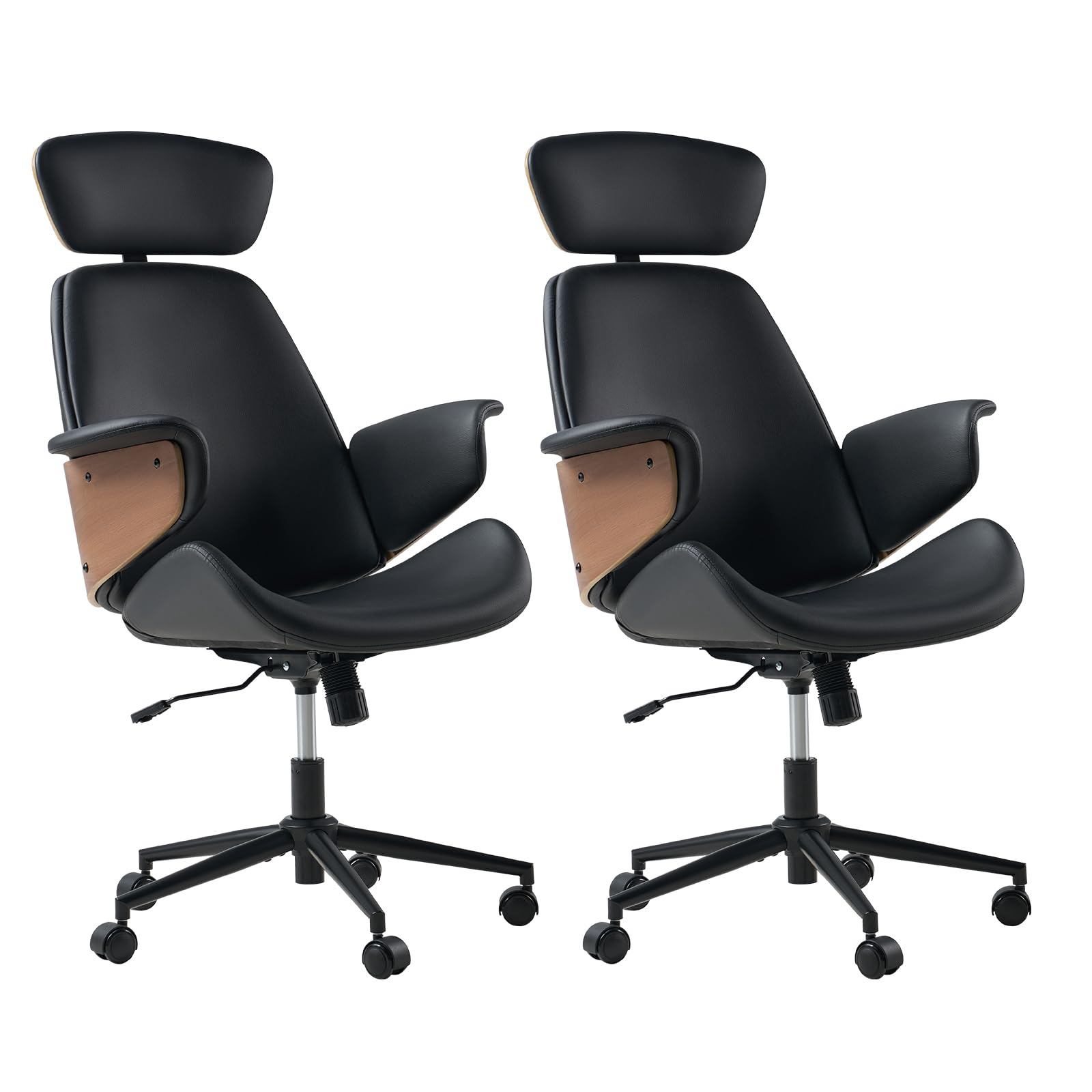 Amazon.com: LUXOAK Bentwood Home Office Desk Chair Set of 2, Curved ...